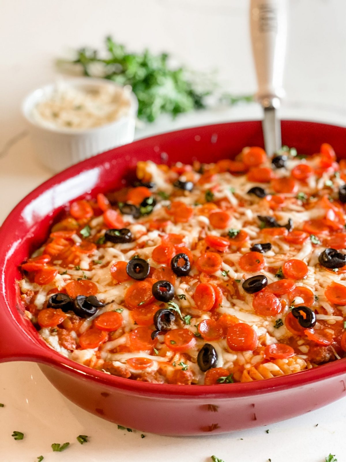 Lightened Up Pizza Pasta Bake - Pound Dropper