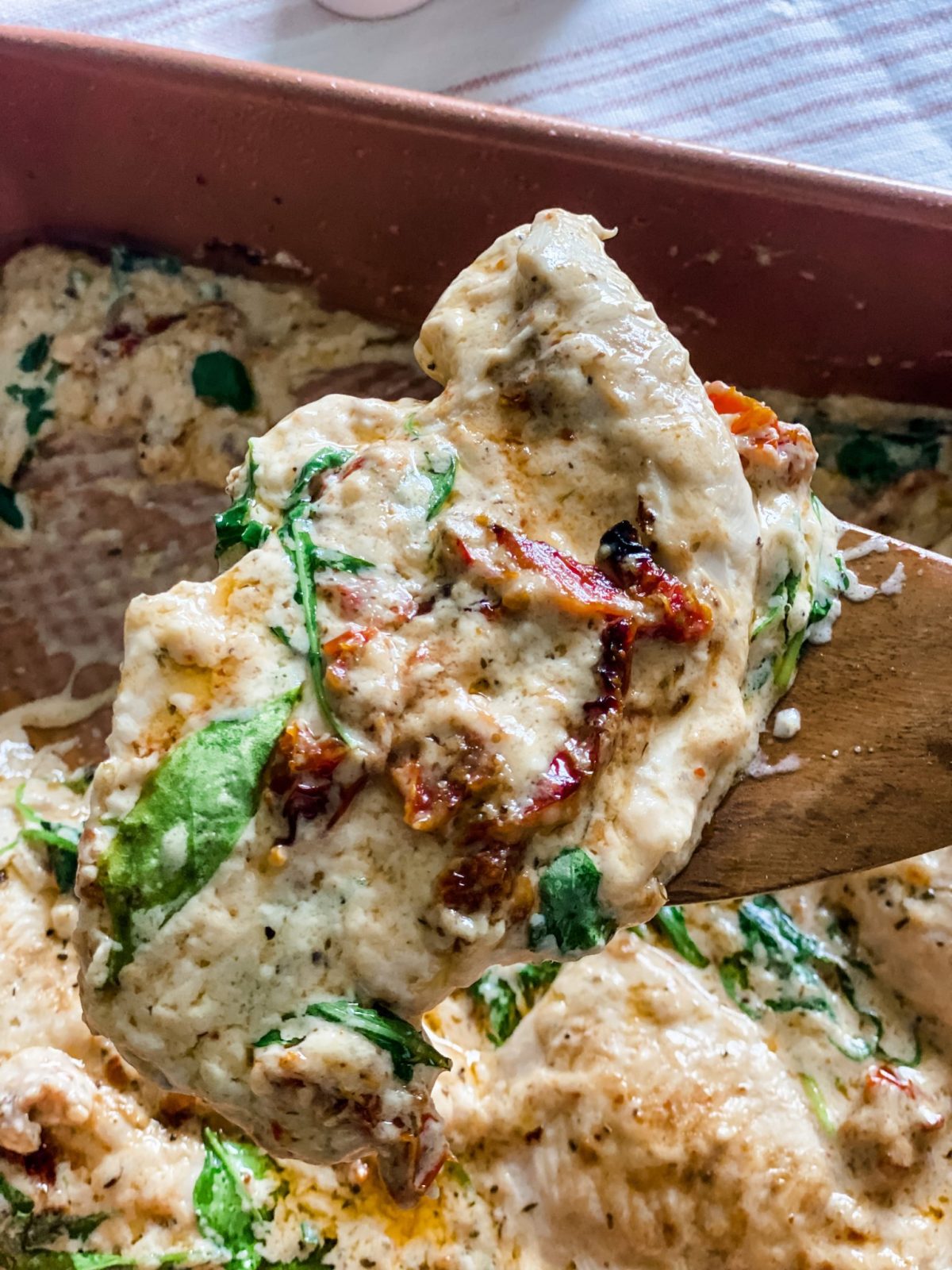 Lighter Creamy Tuscan Chicken Bake - Pound Dropper
