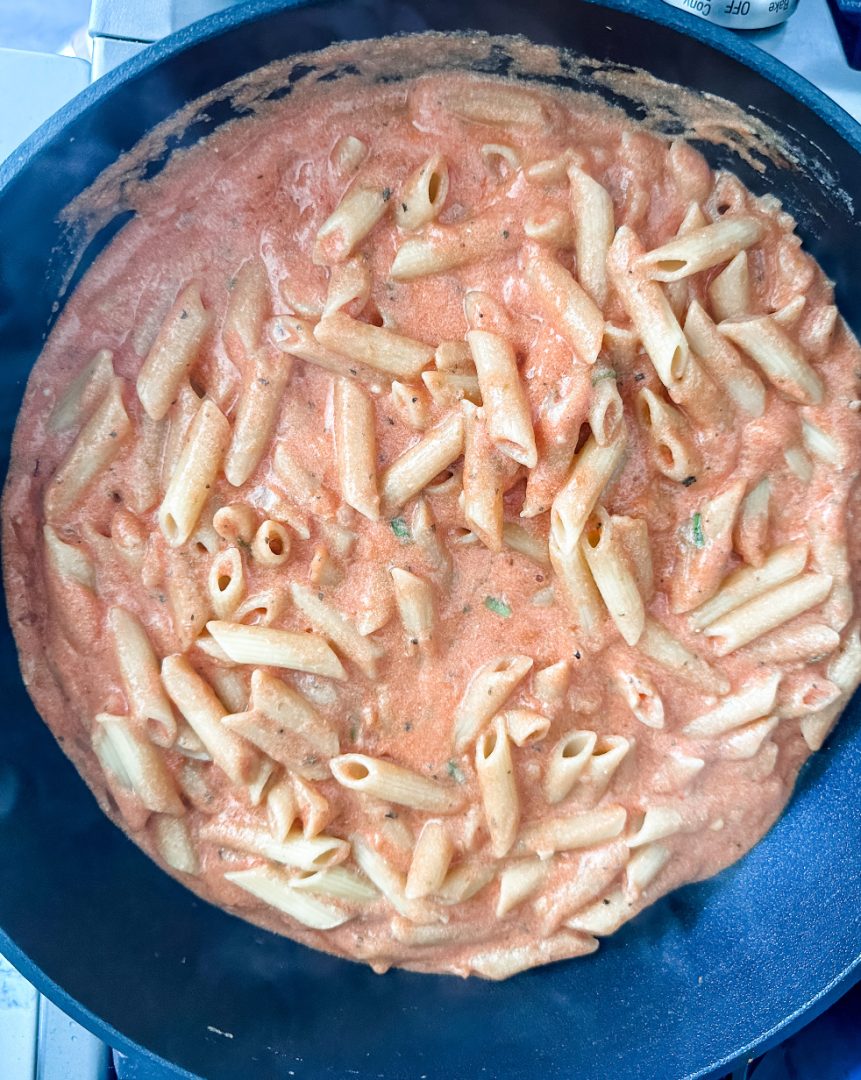 Lightened Up Penne with Pink Sauce - Pound Dropper