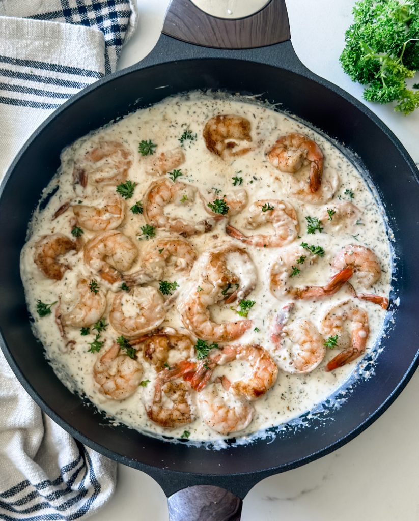 One Pot Creamy Garlic Shrimp - Pound Dropper