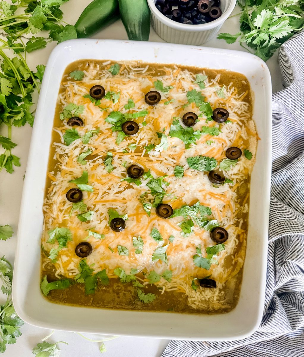 Easy Green Chile Chicken Enchilada Casserole - Pound Dropper