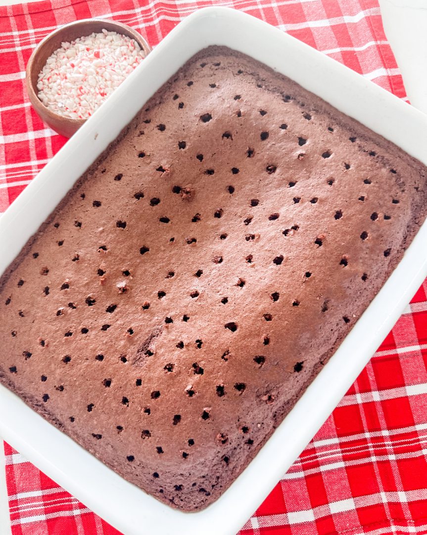 Lightened Up Chocolate Peppermint Poke Cake - Pound Dropper
