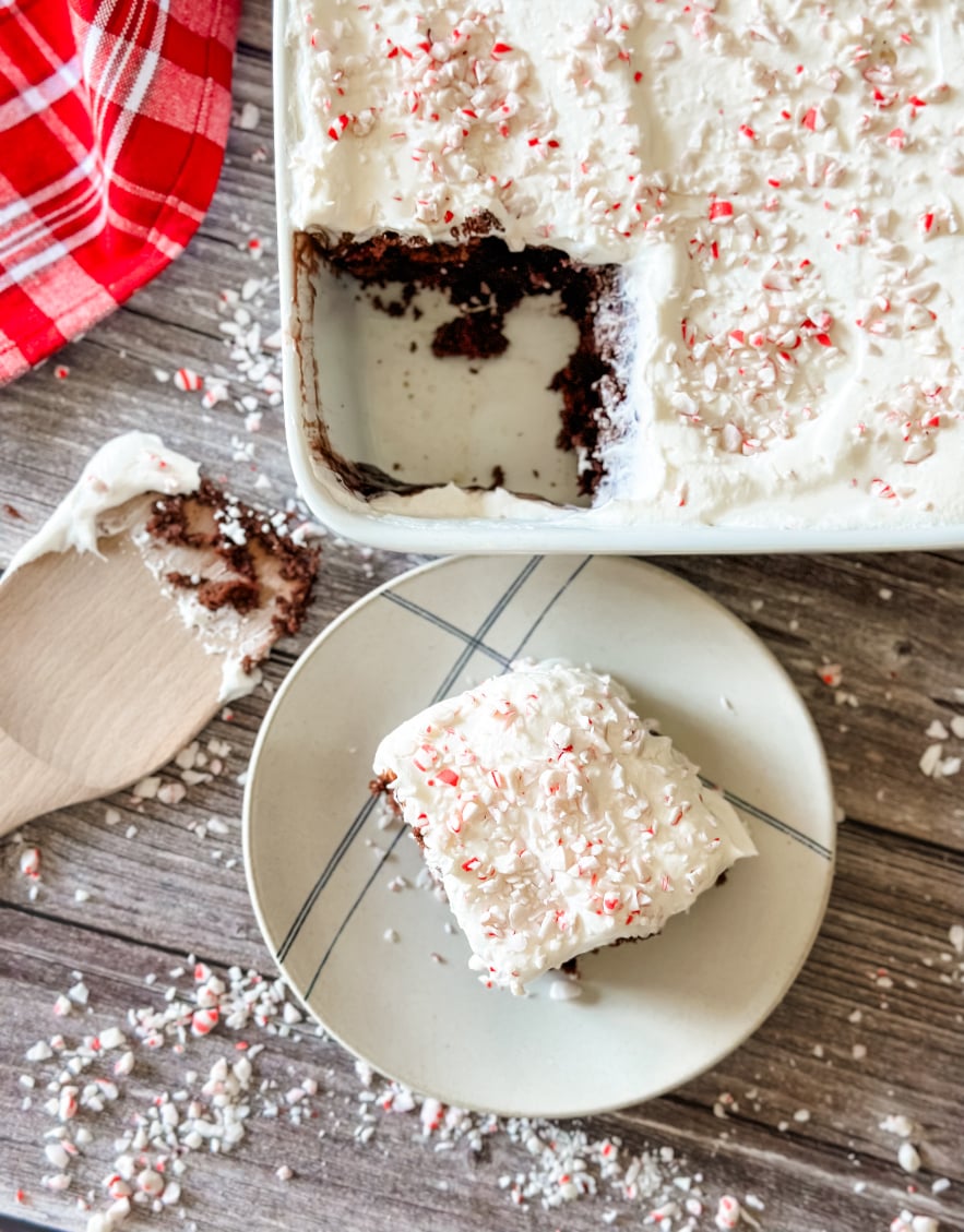 Lightened Up Chocolate Peppermint Poke Cake - Pound Dropper