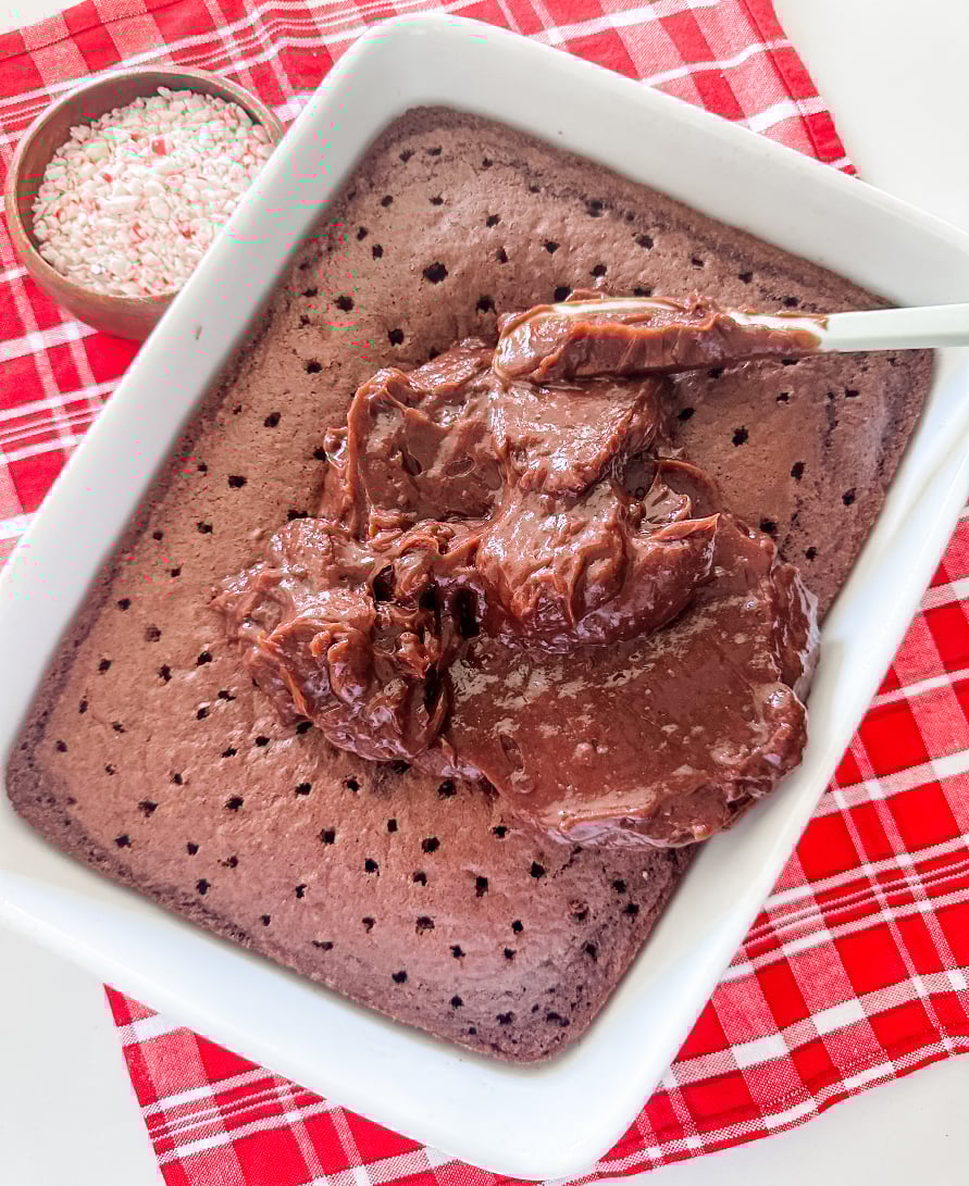 Lightened Up Chocolate Peppermint Poke Cake - Pound Dropper