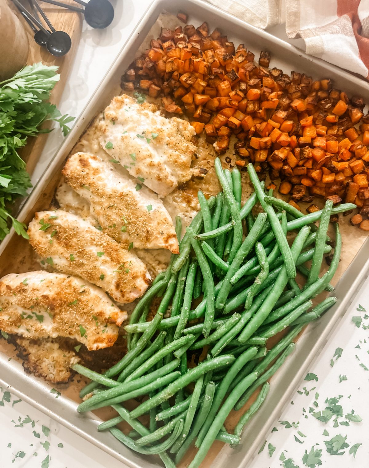 Sheet Pan Parmesan Chicken and Veggies - Pound Dropper