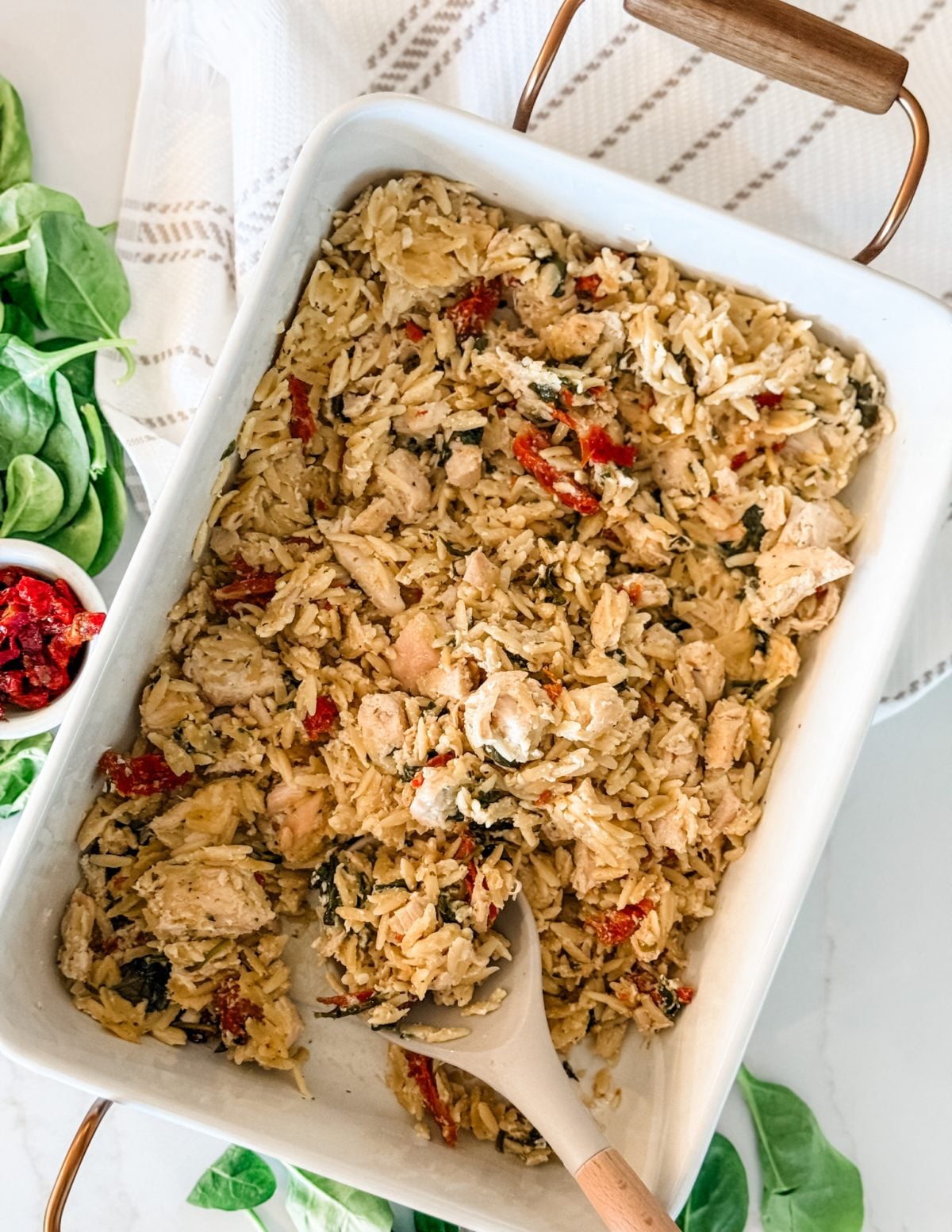 One Pot Orzo Tuscan Chicken Bake - Pound Dropper